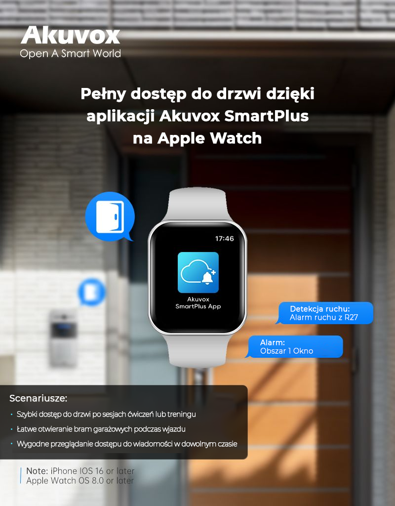Pełny dostęp do drzwi dzięki aplikacji Akuvox SmartPlus na Apple Watch!